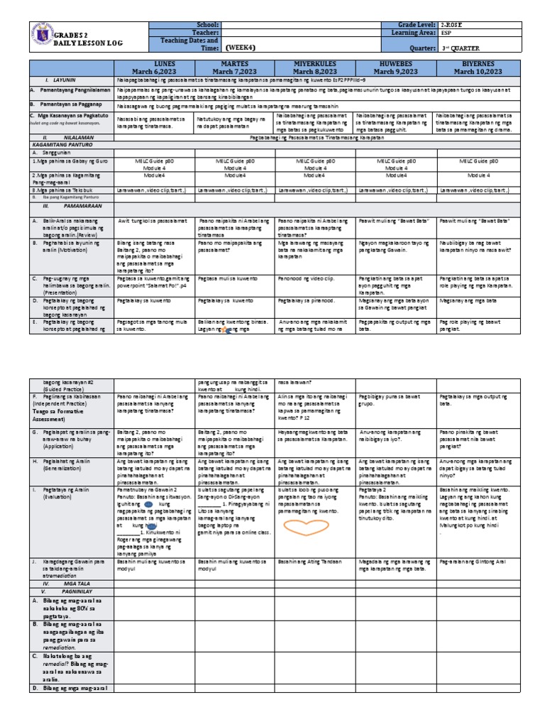 DLL - ALL SUBJECTS 2 - Q3 Week 4 | PDF
