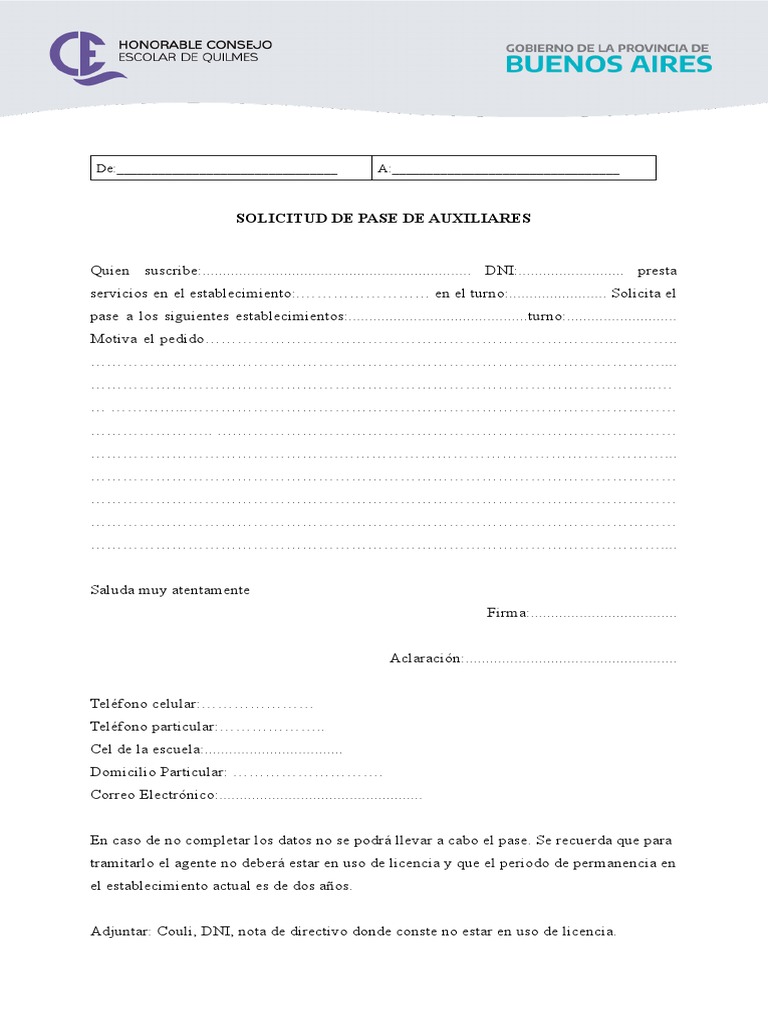 Solicitud de Pases de Auxiliares | PDF