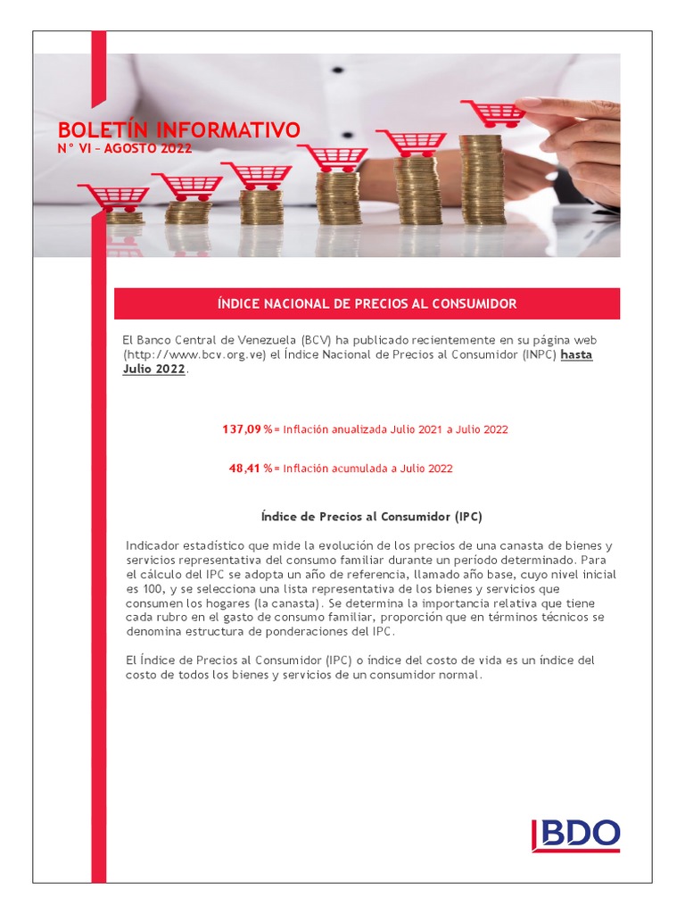 Boletin INPC Por El BCV Hasta JULIO 2022 | PDF | Costo de la vida | Índice de precios al consumidor