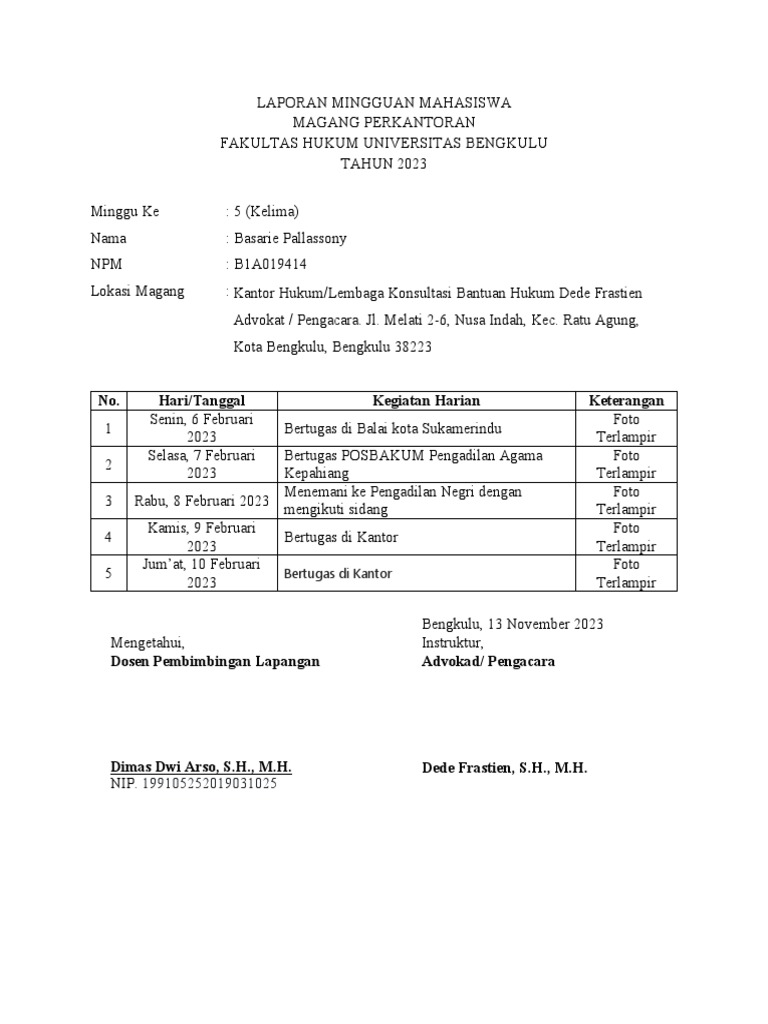 Contoh Laporan Mingguan | PDF