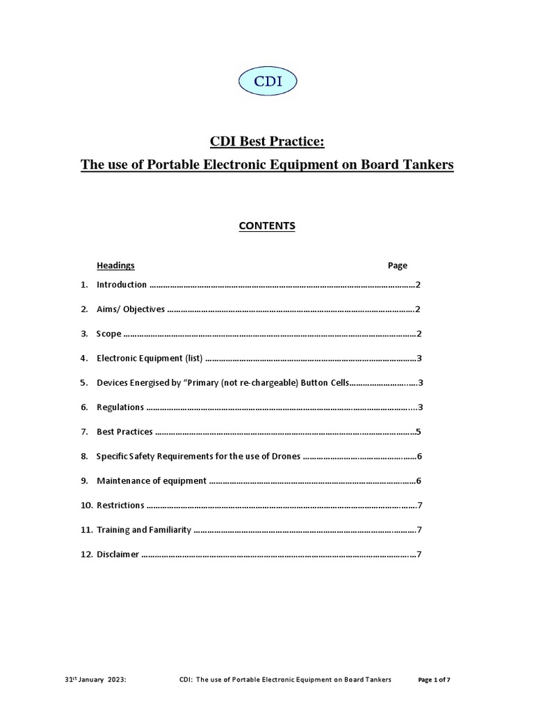 CDI Best Practice Portable Electronic Equipment 31-01-2023 PDF | PDF ...