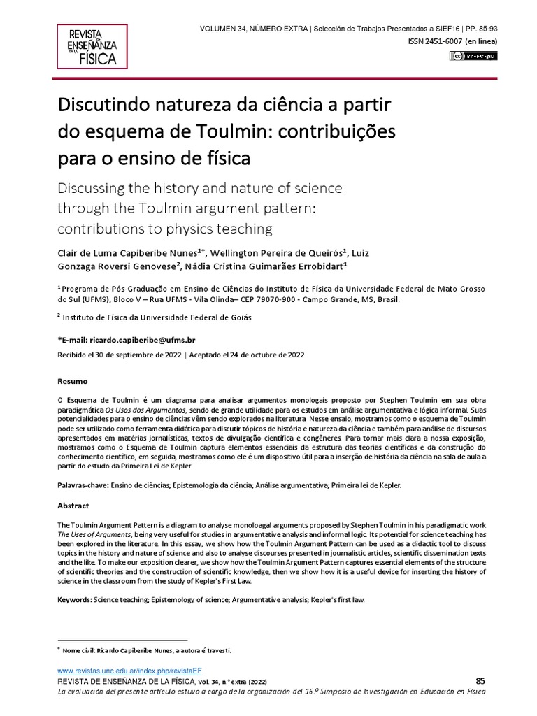 Discussing the Toulmin Argument Pattern to teach the history and nature of science | PDF ...