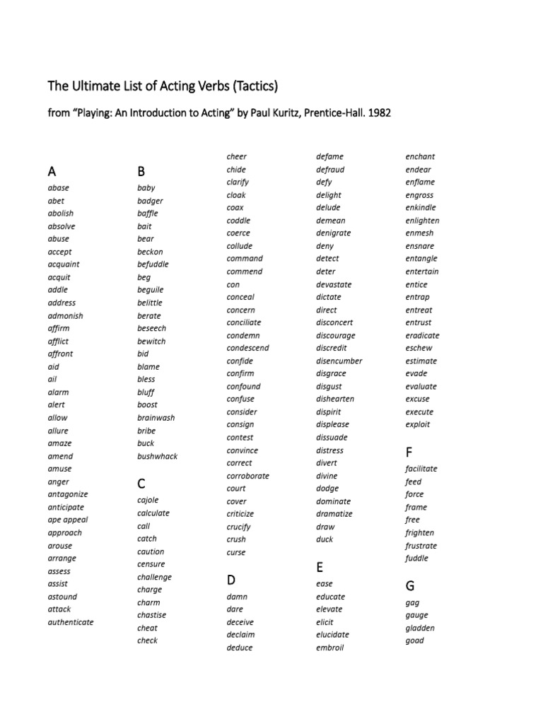 Acting Verbs List from Kuritz | PDF