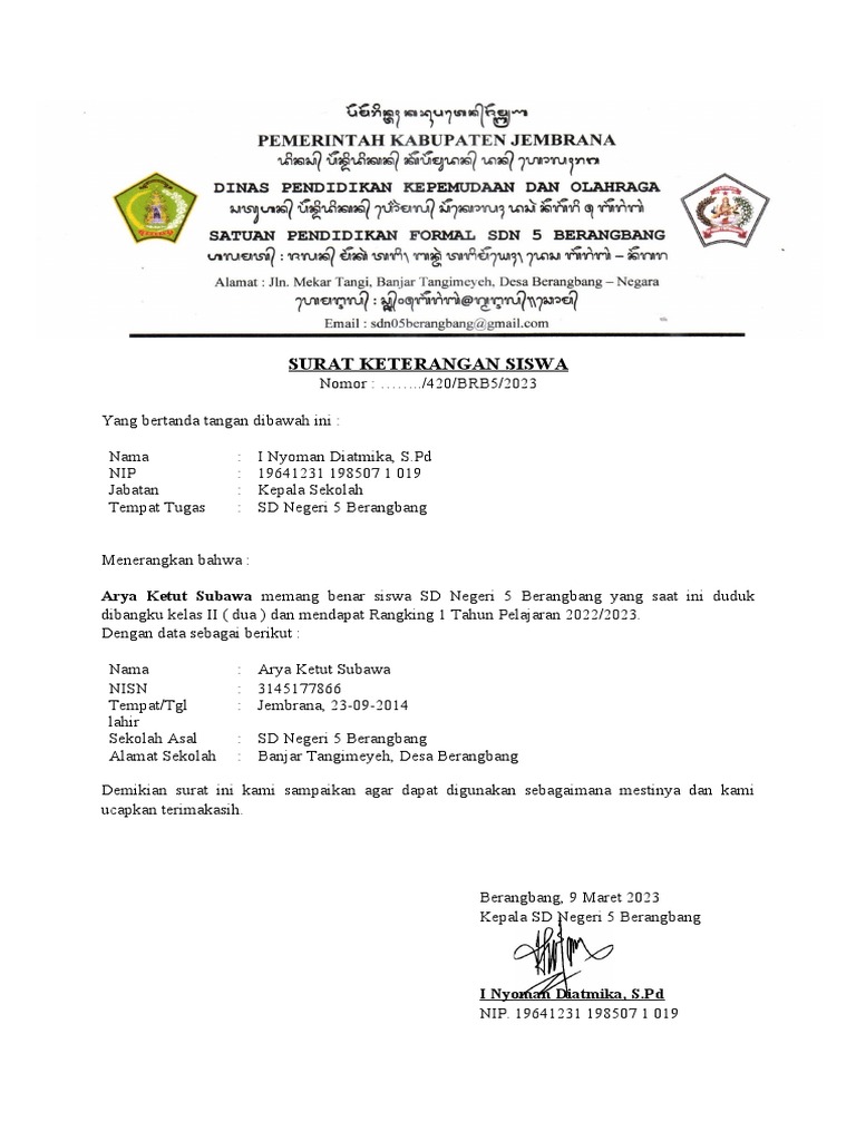 Surat Keterangan Siswa | PDF