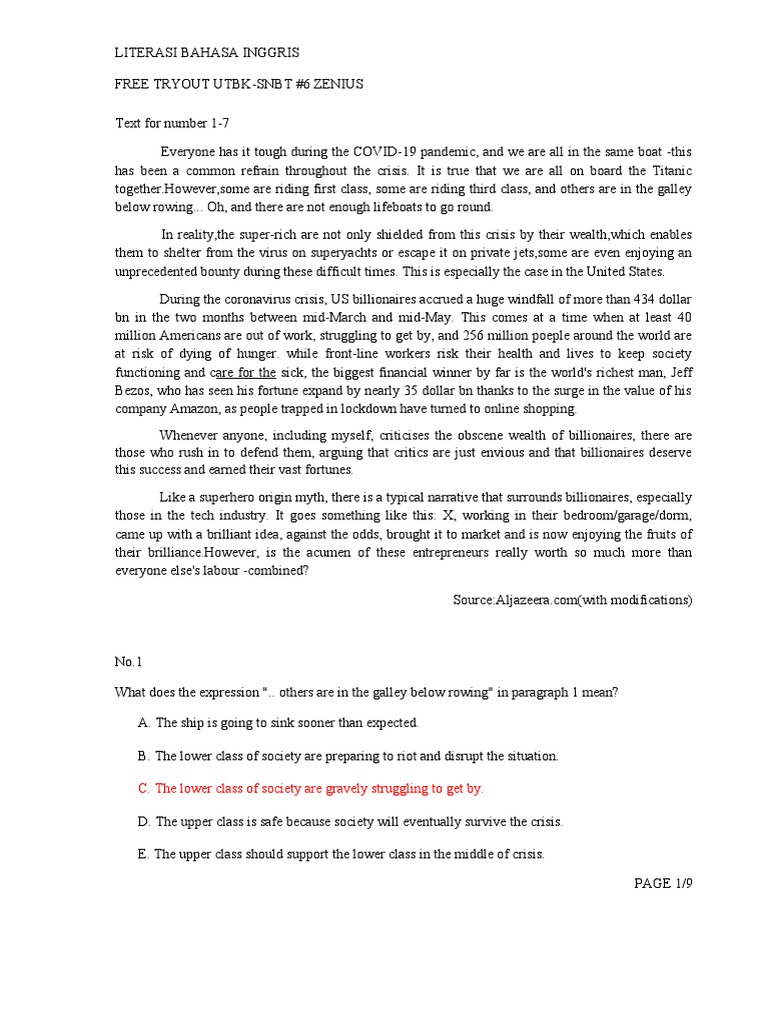 (Lbing) Tryout Utbk-Snbt #6 Zenius | PDF | Attention | Whales