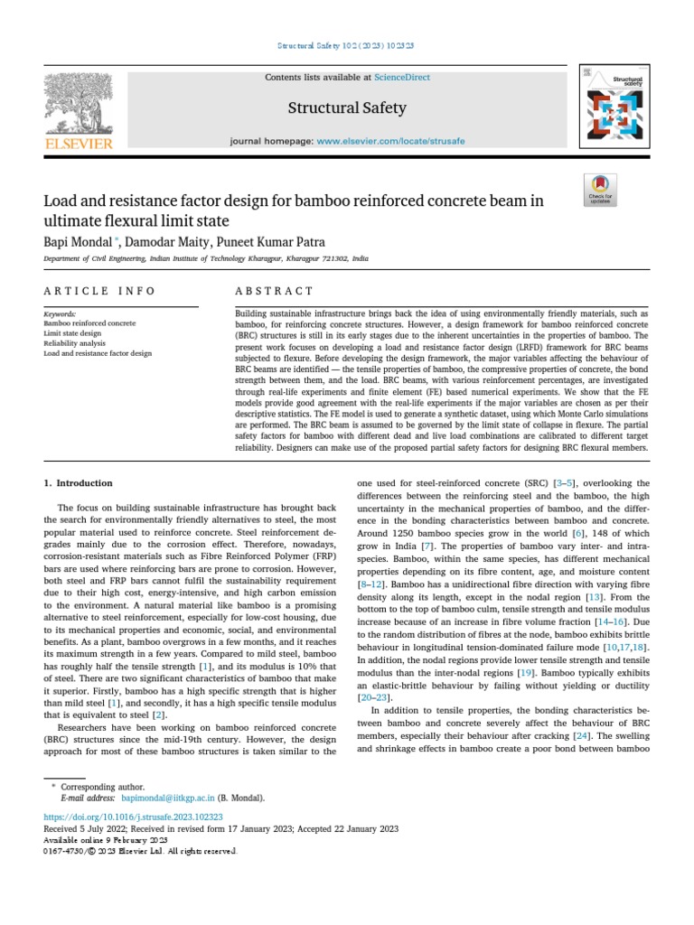Load and Resistance Factor Design For Bamboo Reinforced Concrete Beam ...