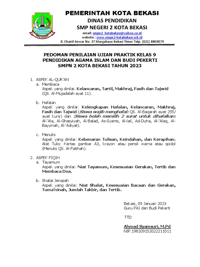 Pedoman Penilaian Ujian Praktek Kelas 9 | PDF Pedoman Penilaian Ujian Praktek Kelas 9 | PDF