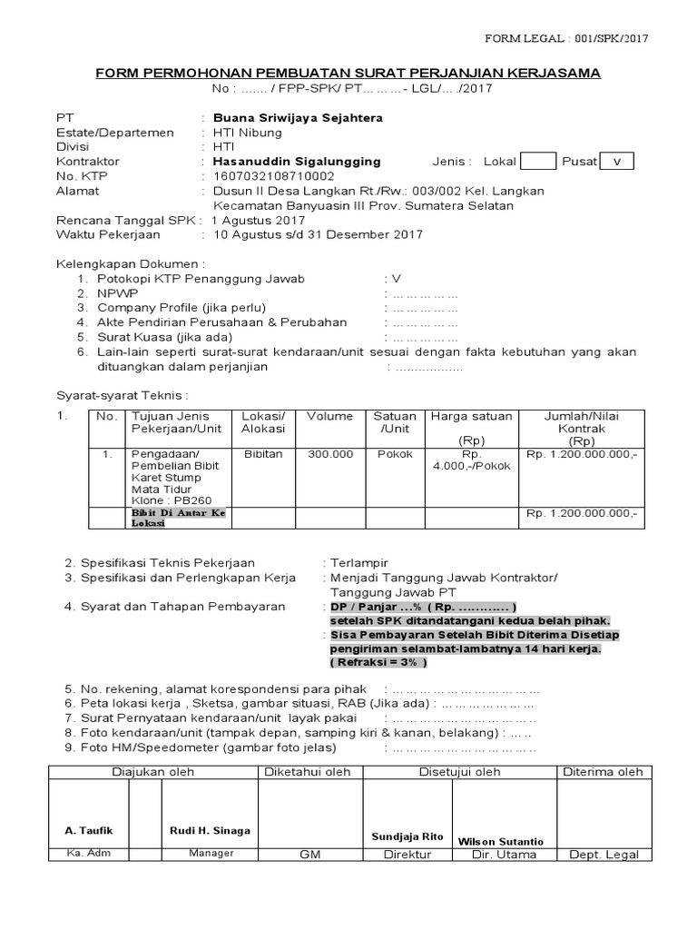 Form Permohonan Pembuatan SPK | PDF