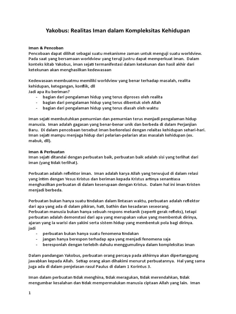 Kompleksitas Iman Dalam Kitab Yakobus | PDF