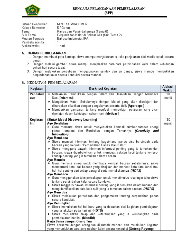 RPP Kelas 5 | PDF | Karier & Perkembangan