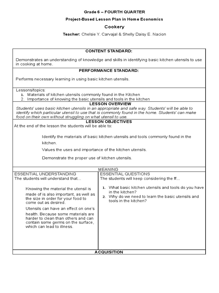 Teaching Basic Kitchen Utensils Through Hands-On Learning | PDF ...