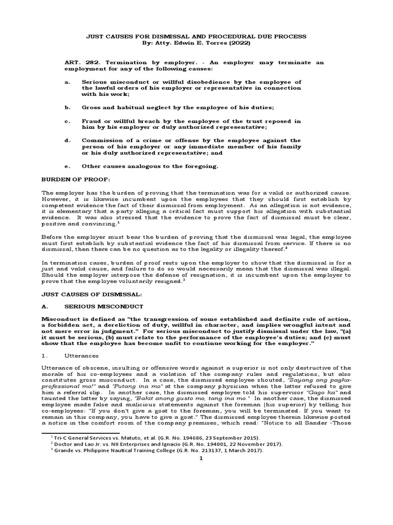 Just Causes for Employee Dismissal | PDF | Fiduciary | Employment