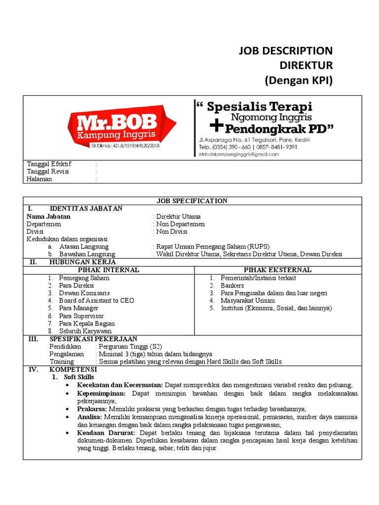 (In Progress) Jobdesc Direktur | PDF