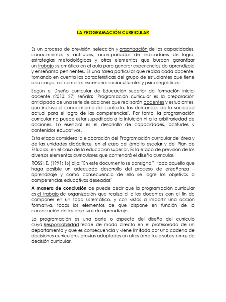 La Programación Curricular | PDF | Plan de estudios | Enseñando