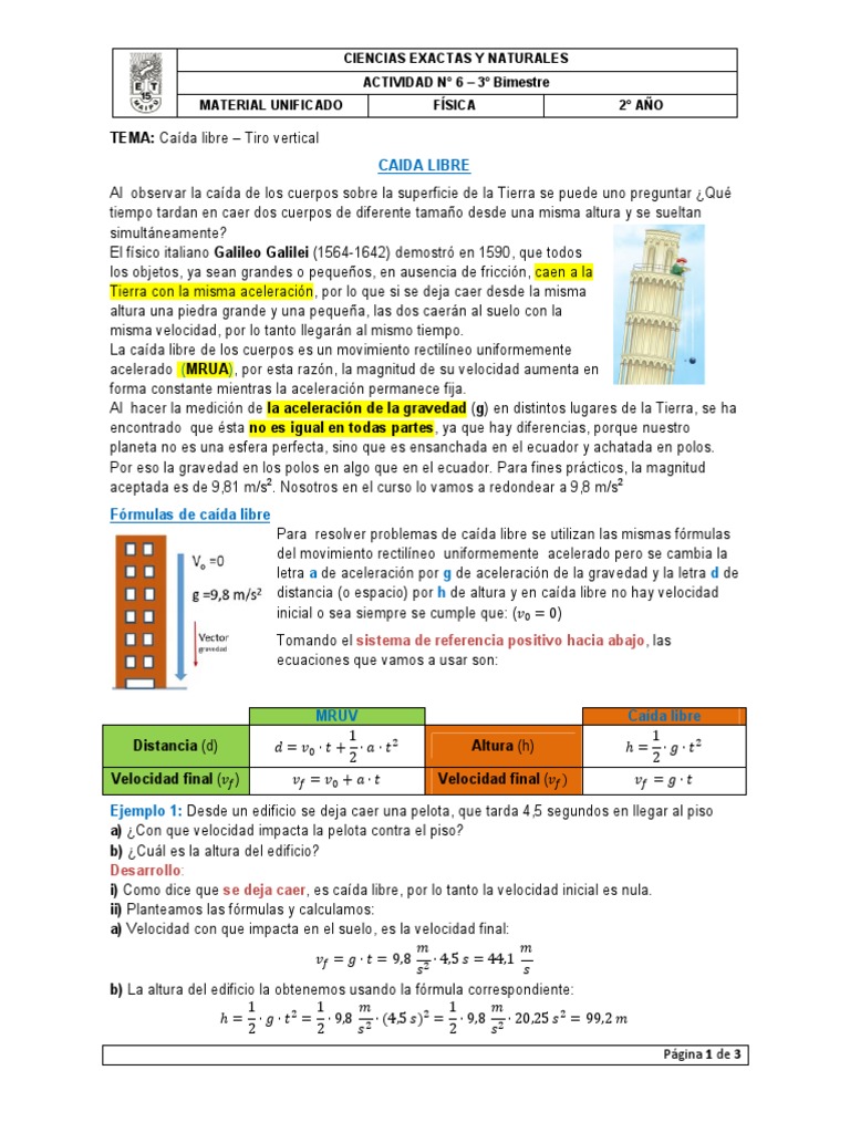 A6-Caída Libre y Tiro Vertical PDF | PDF | Aceleración | Velocidad