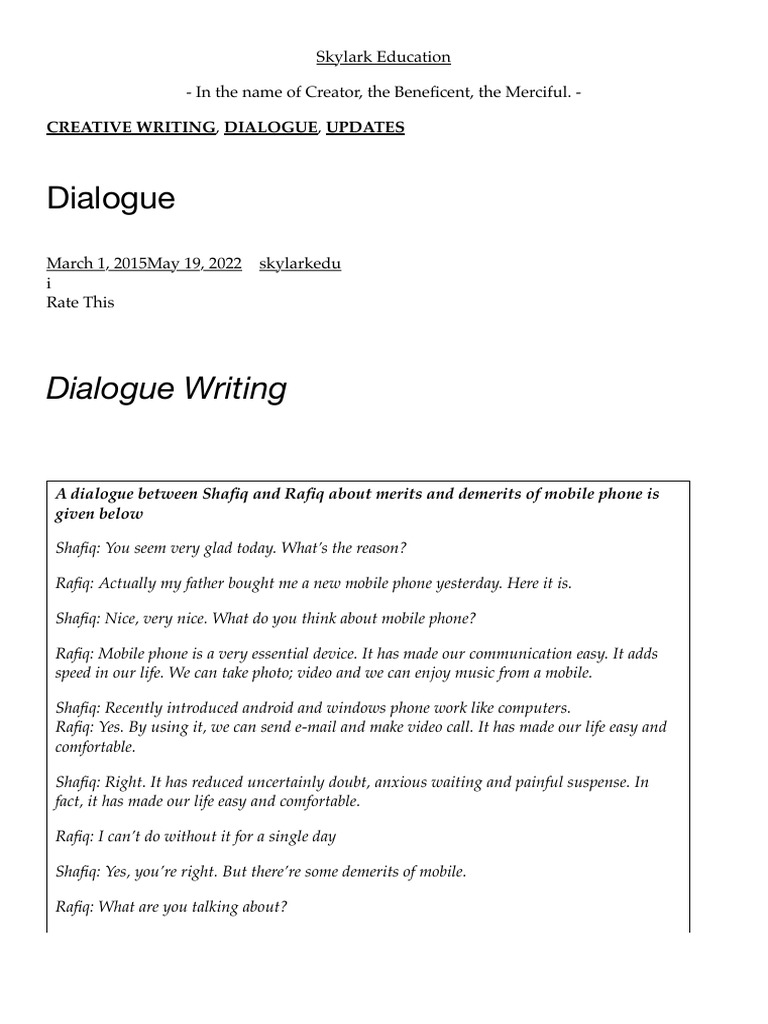 Dialogue - Skylark Education PDF | PDF | Smoking | Tobacco Smoking