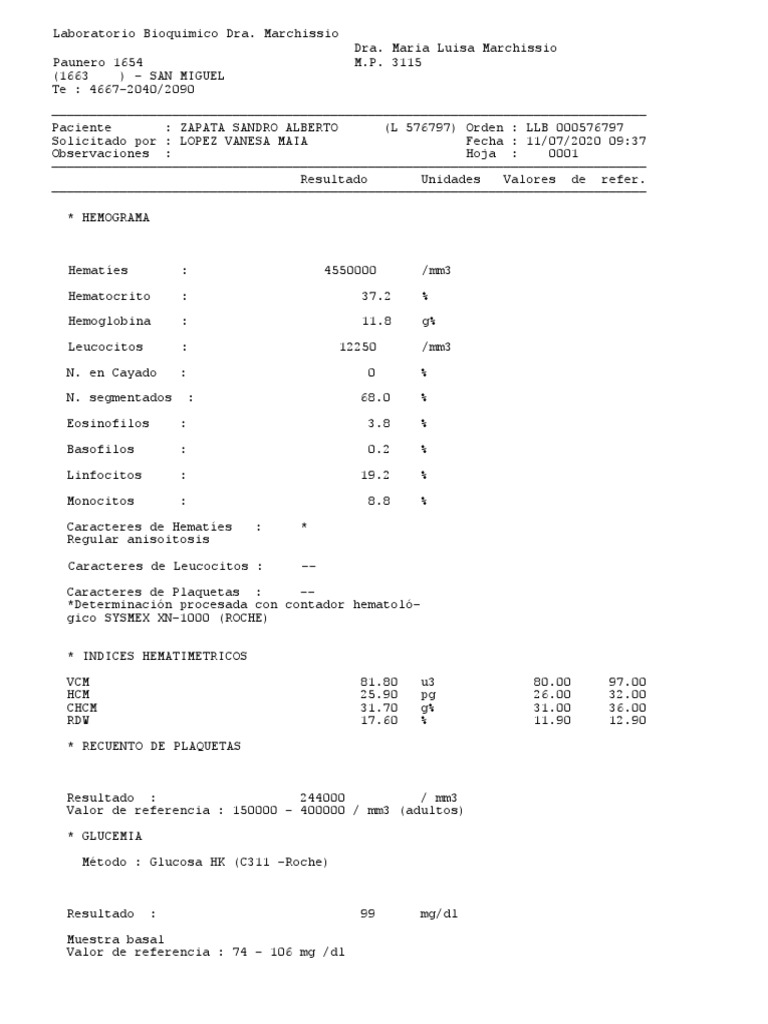 11-07-20 Analisis Sangre Bessone PDF | PDF | Sangre | Patologia clinica