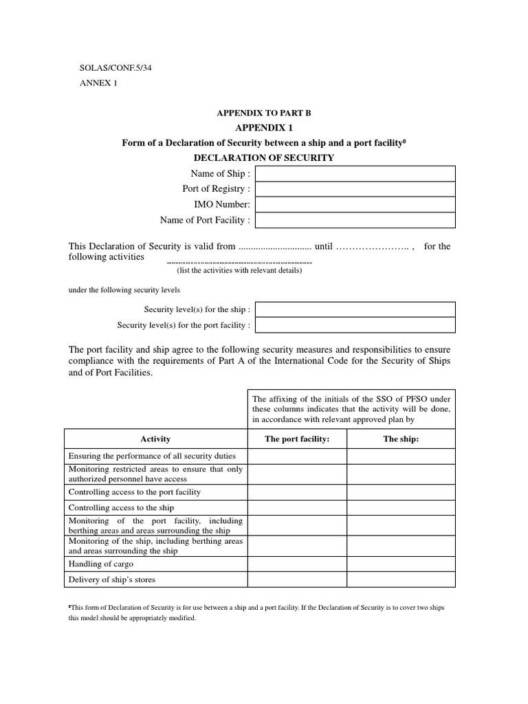Ship-Port Security Agreement Form | PDF | Port