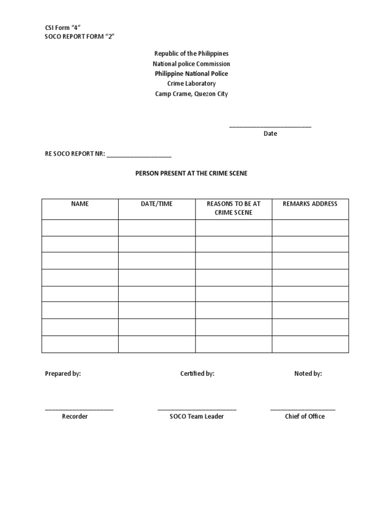 Crime Scene Report Form Template | PDF