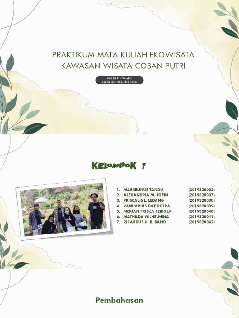 Praktikum Mata Kuliah Ekowisata Kawasan Wisata Coban Putri | PDF