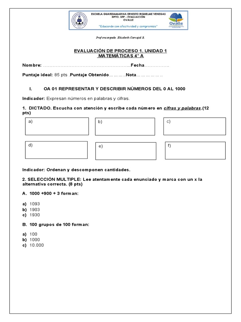 Matematicas Cuarto Basico, Proc 1 Unidad 1. | PDF