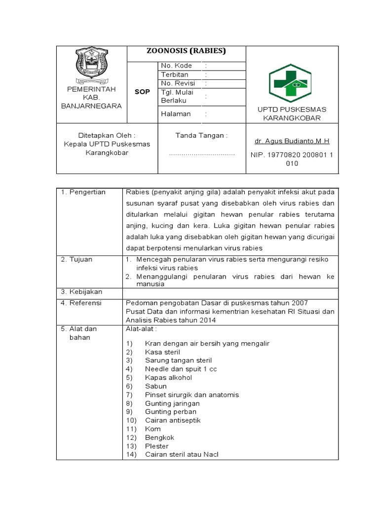 SOP Penanganan Rabies di Puskesmas | PDF | Kesehatan Holistik | Sains ...