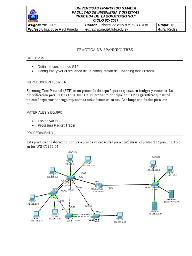 Laboratorio No.1 PRACTICA DE SPANNING TREE | PDF | Protocolos de capa física | Informática