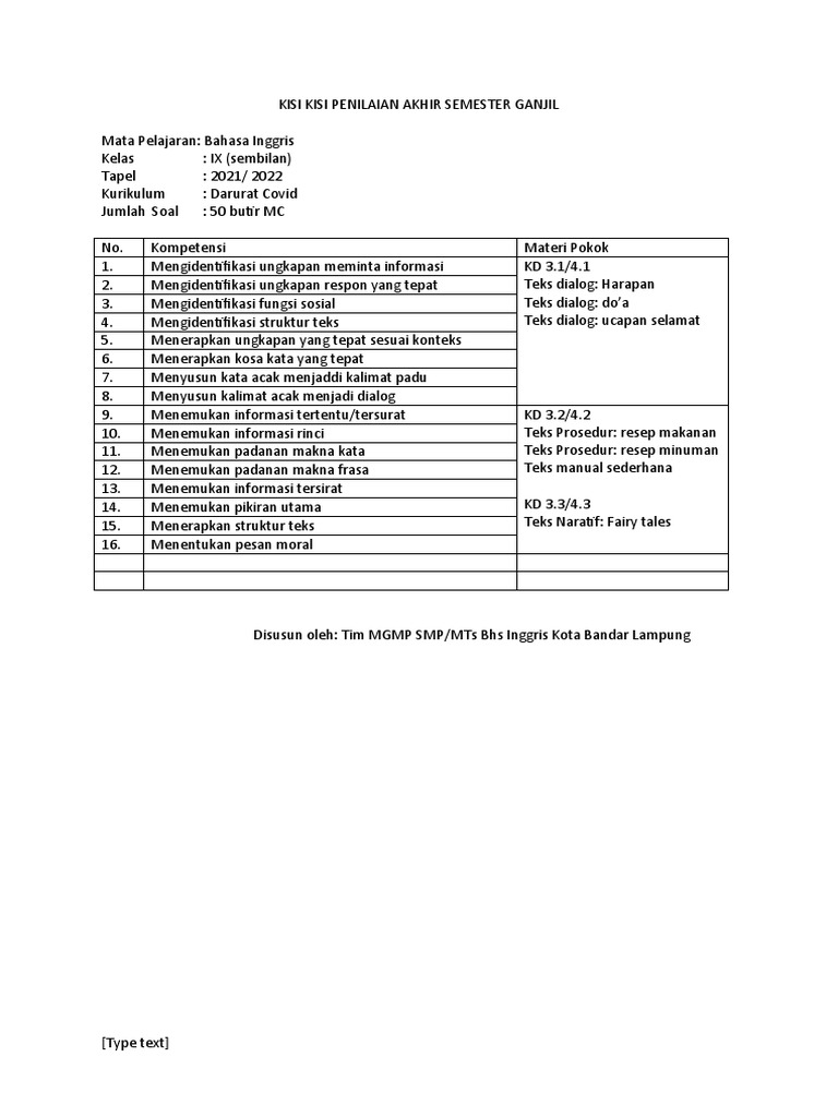 Kisi2 Bing Pas Ganjil KLS 789 2021 | PDF