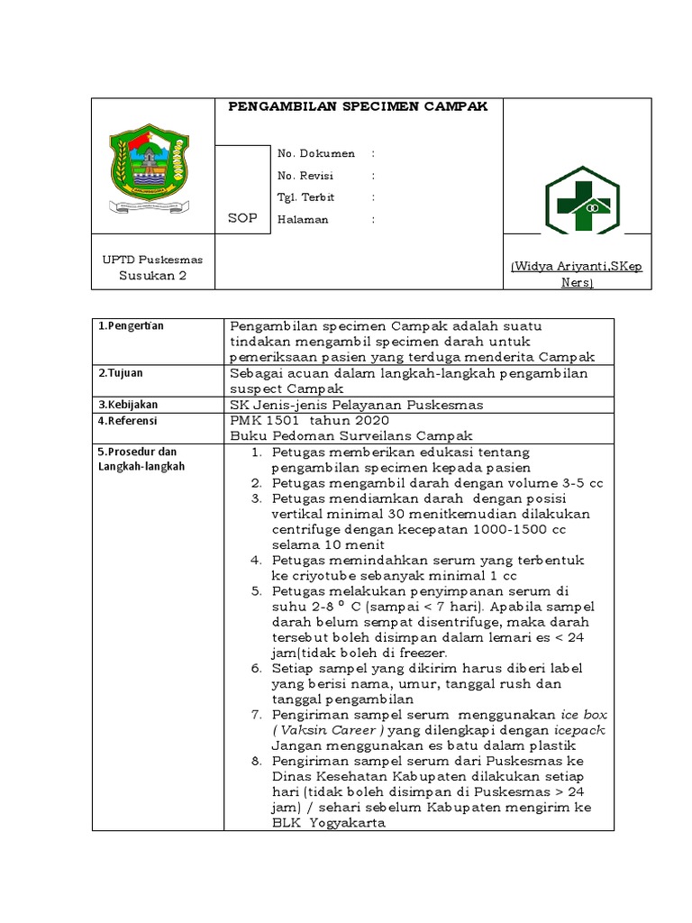 SOP Pengambilan Sampel Campak | PDF