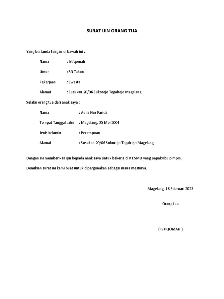 SURAT IJIN ORANG TUA.docx | PDF SURAT IJIN ORANG TUA.docx | PDF