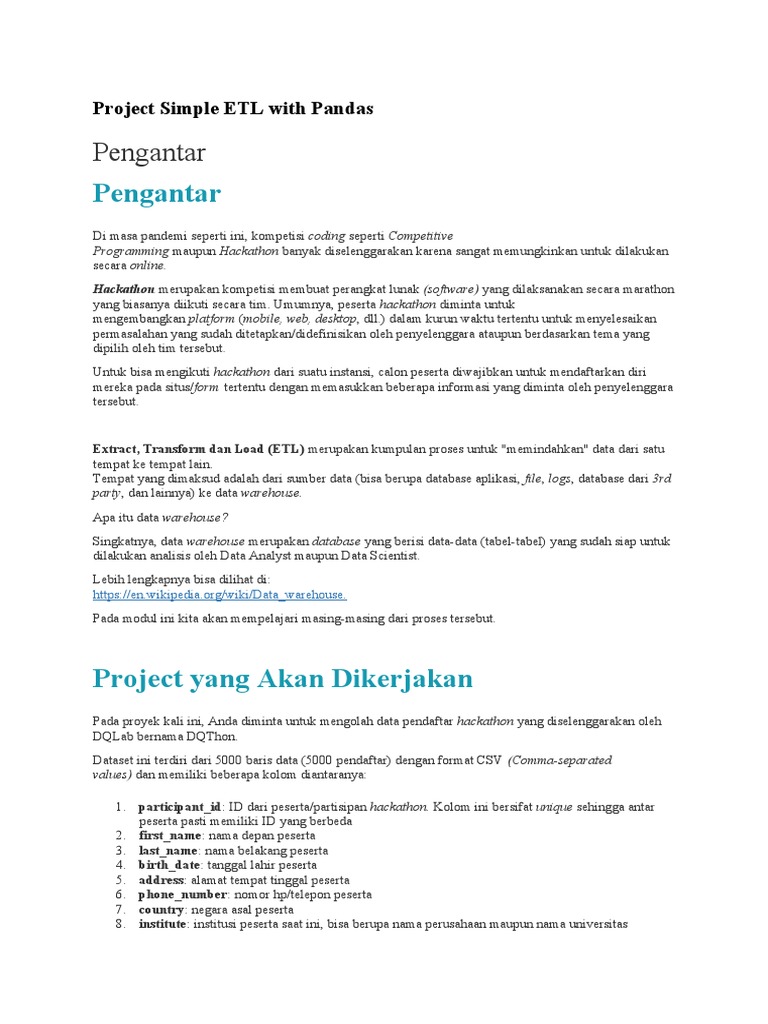 Project Simple ETL With Pandas | PDF