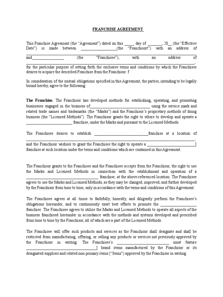 PDF Template Franchise Agreement Template | PDF | Franchising | Royalty ...