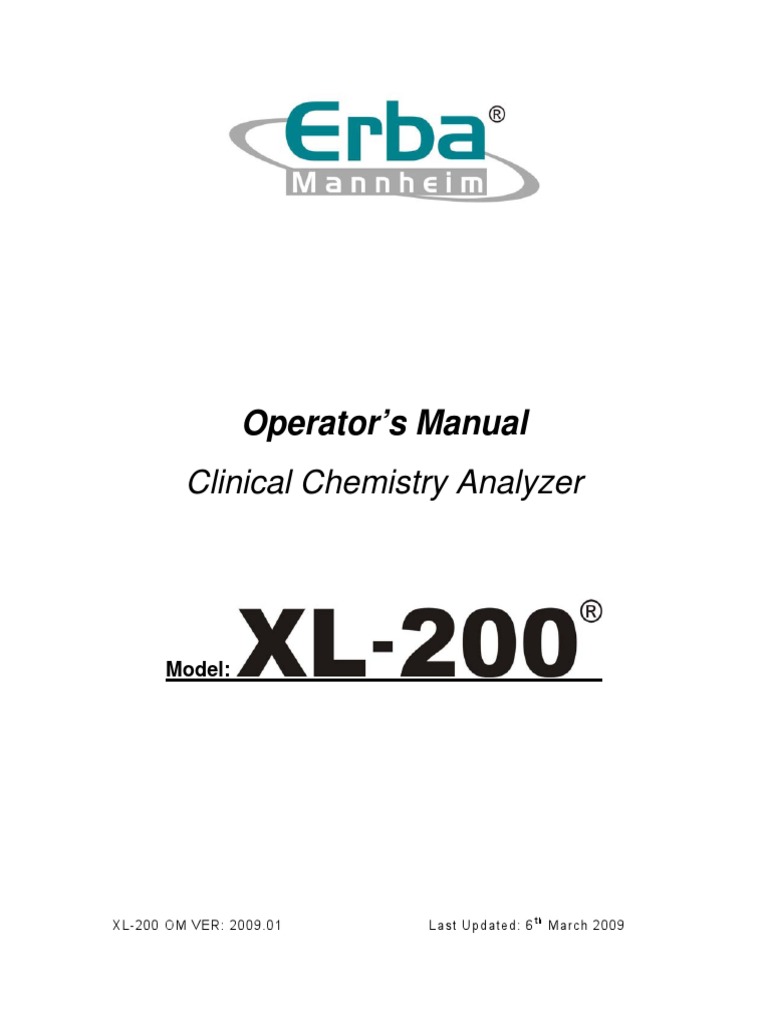 XL-200 Clinical Chemistry Analyzer Manual | PDF | Barcode | Water