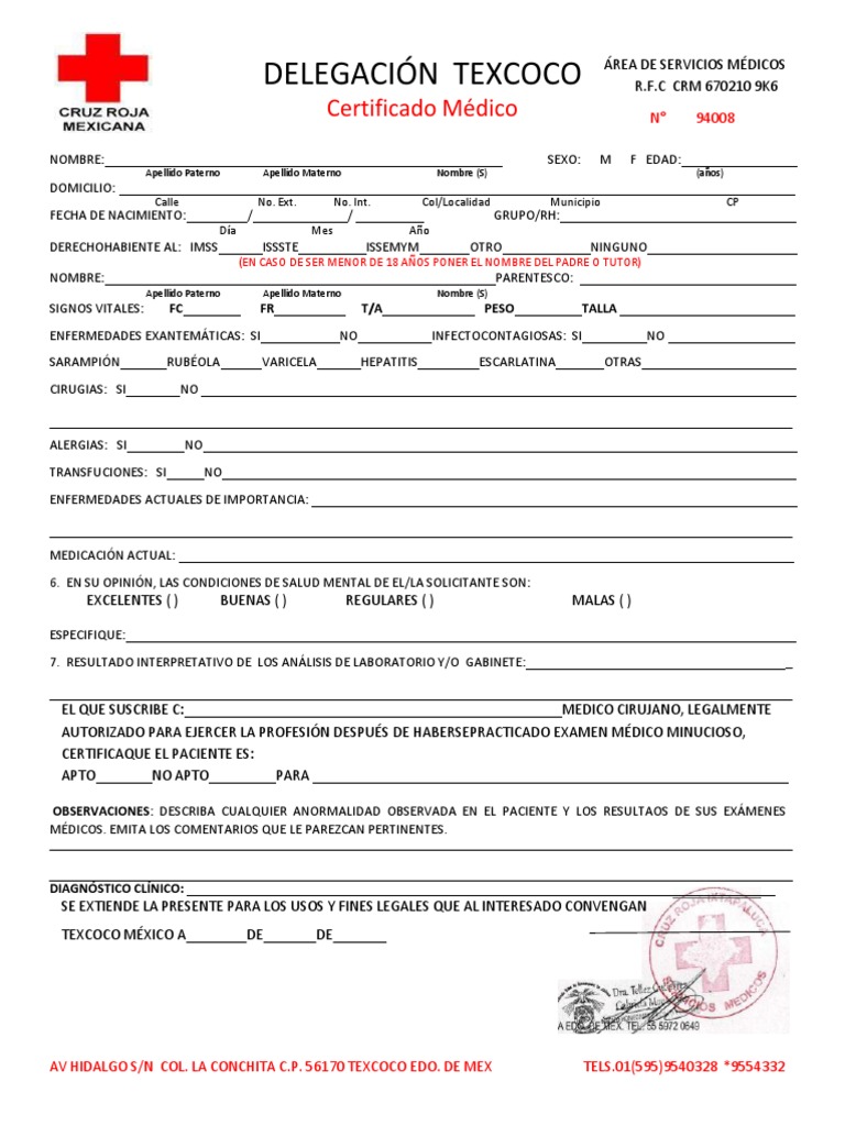 Certificado Medico Cruz Roja Formato | PDF | Programas sociales | Medicina CLINICA