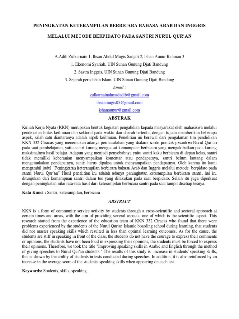 Peningkatan Keterampilan Berbicara Bahasa Arab Dan Inggris Melalui ...