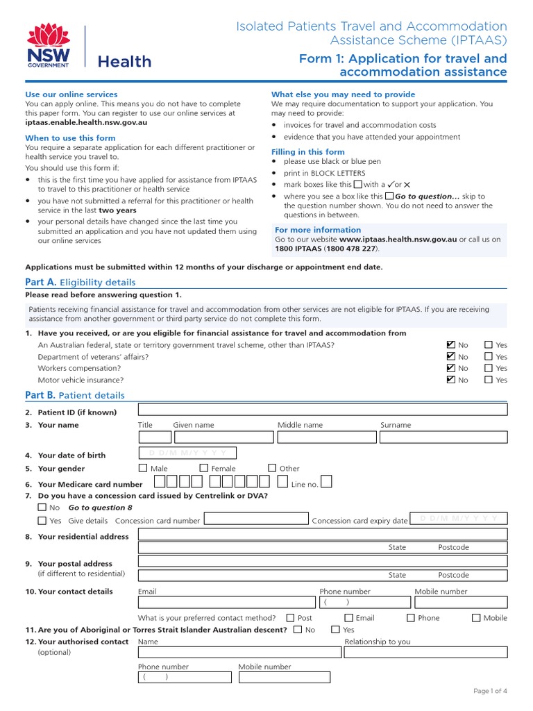 Form 1. Application For Travel and Accommodation Assistance - April ...