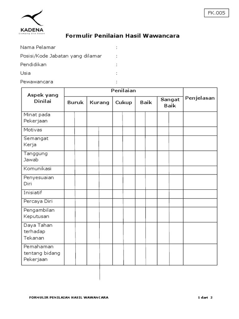 FK.004 Formulir Penilaian Hasil Wawancara | PDF