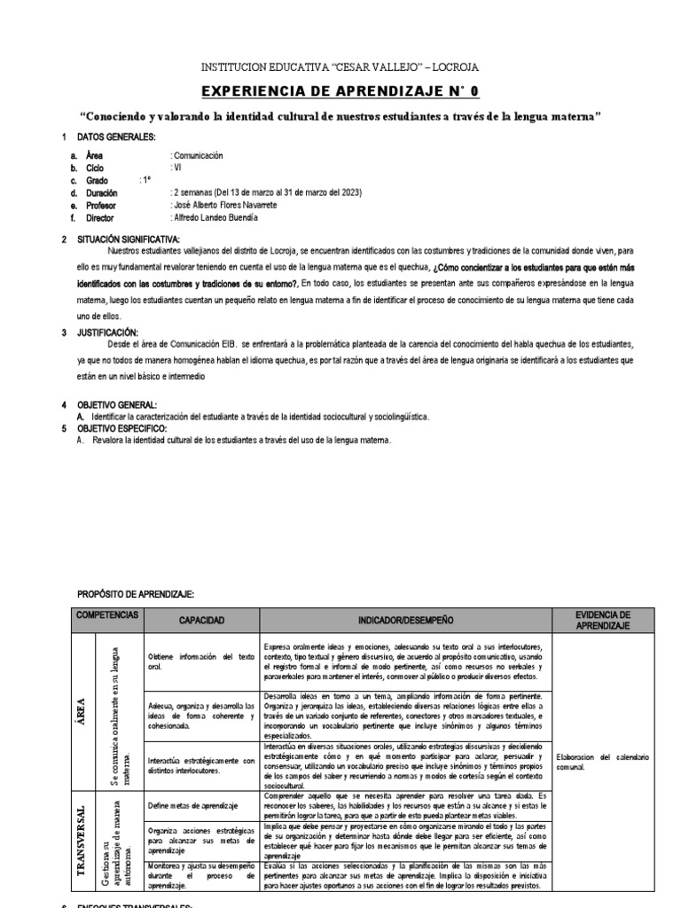EXPERIENCIA 0 (Diagnostico) 2023 LOCROJA | PDF | Aprendizaje | Ciencia cognitiva