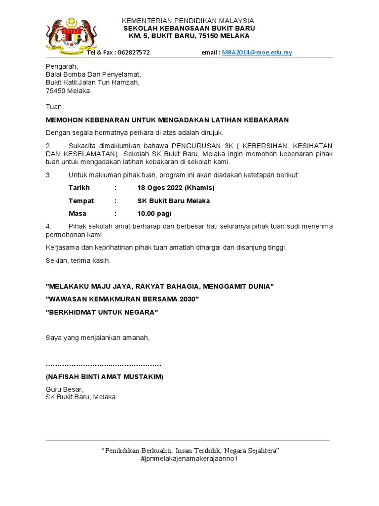 Surat Permohonan Latihan Kebakaran | PDF