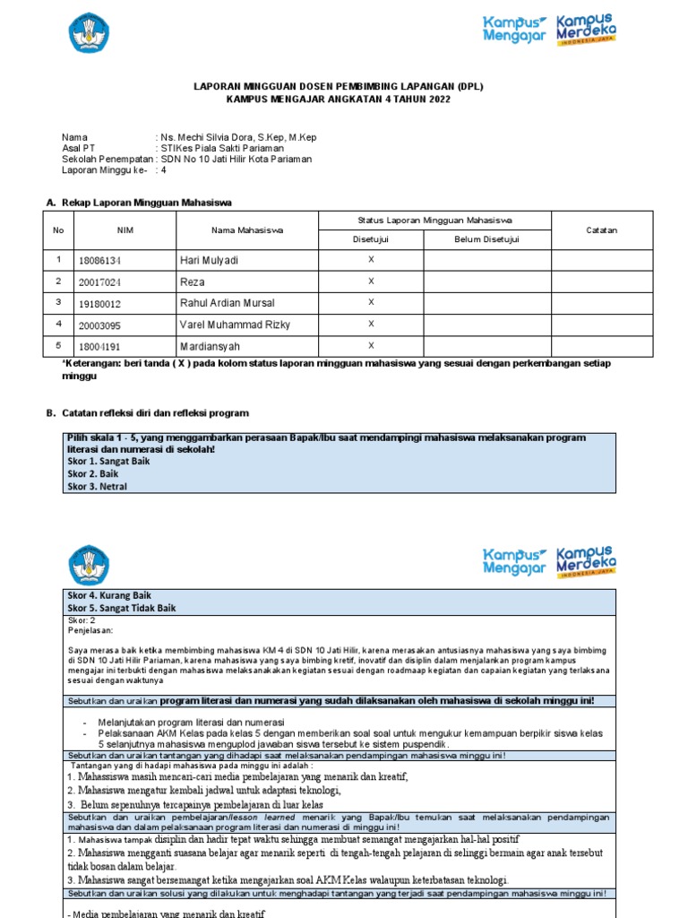 Laporan Mingguan DPL KM4 MINGGU K 4 | PDF