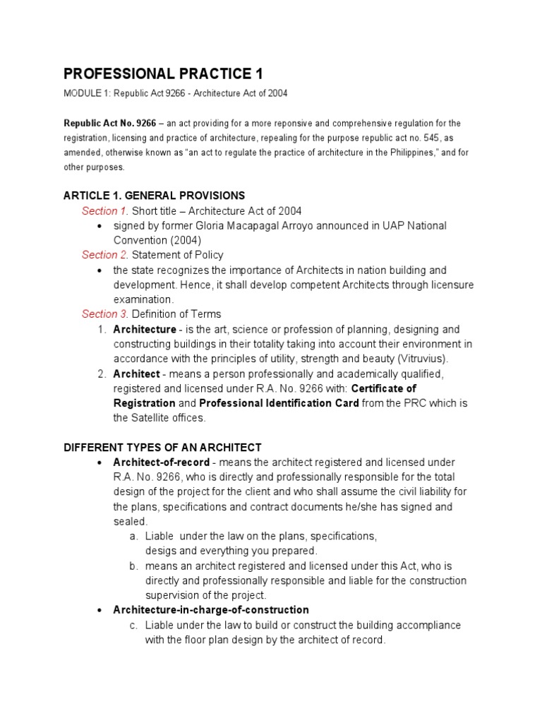 Professional Practice 1 (Module 1) | PDF | Architect | Licensure