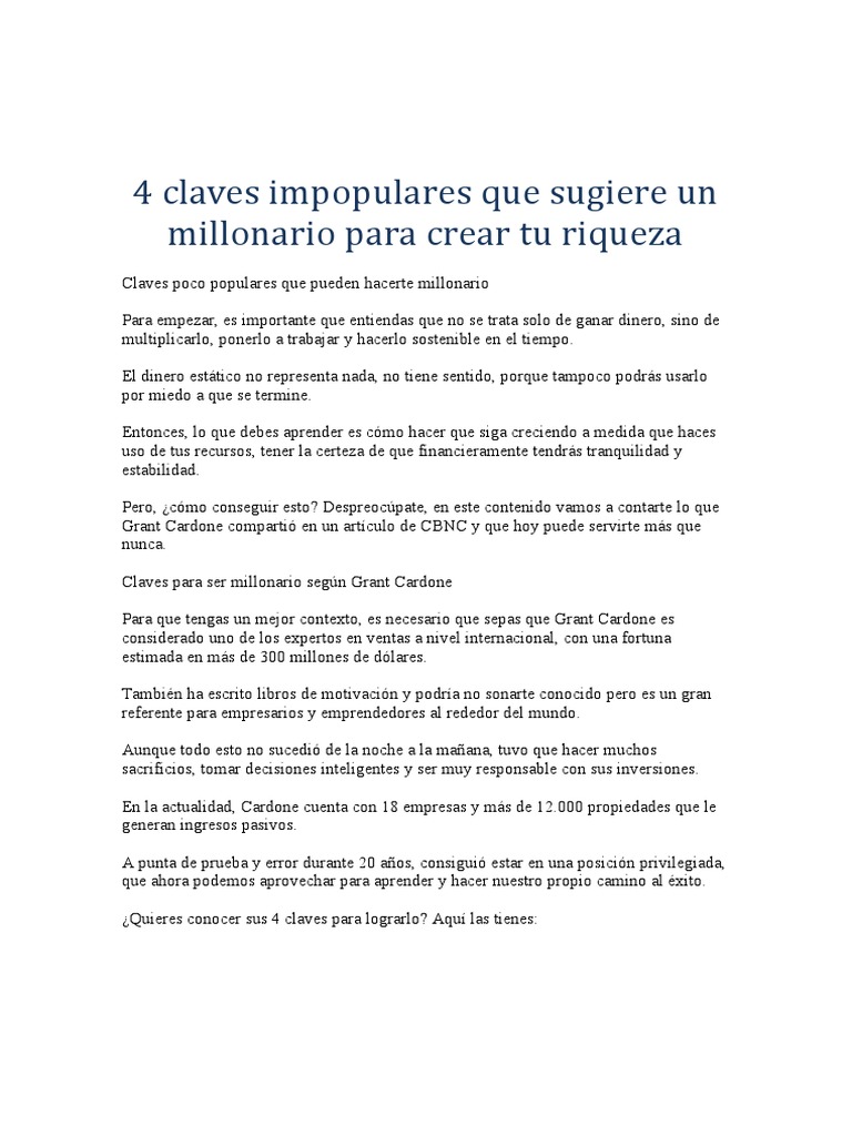 4 Claves Impopulares Que Sugiere Un Millonario Para Crear Tu Riqueza