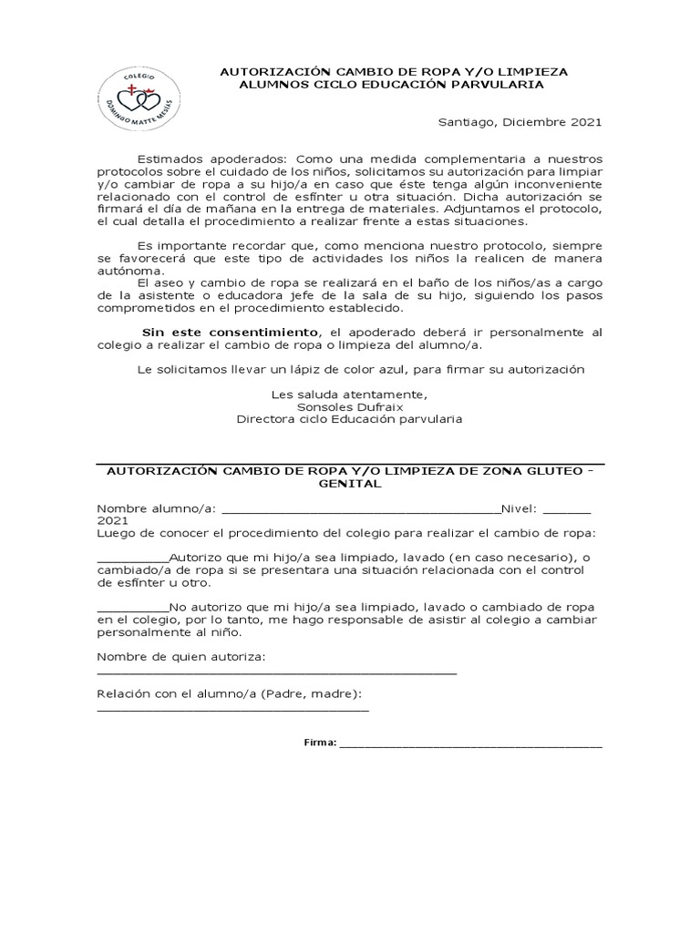 2021 Autorización Cambio de Ropa | PDF