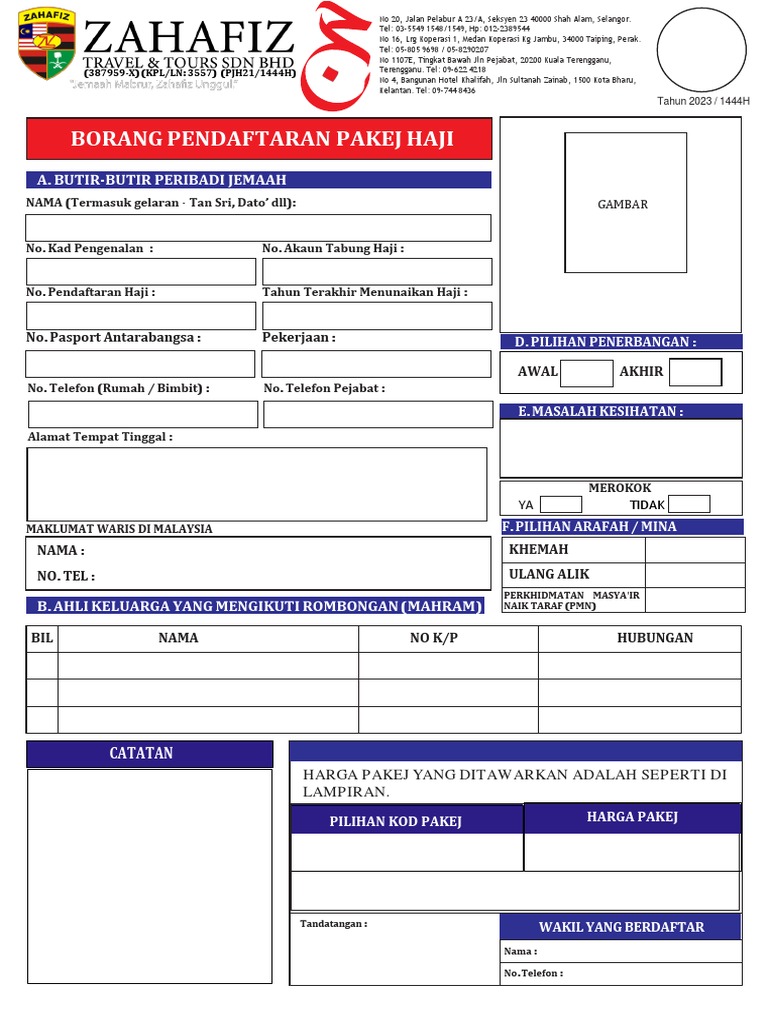 Borang Pendaftaran Haji dan Mahram | PDF