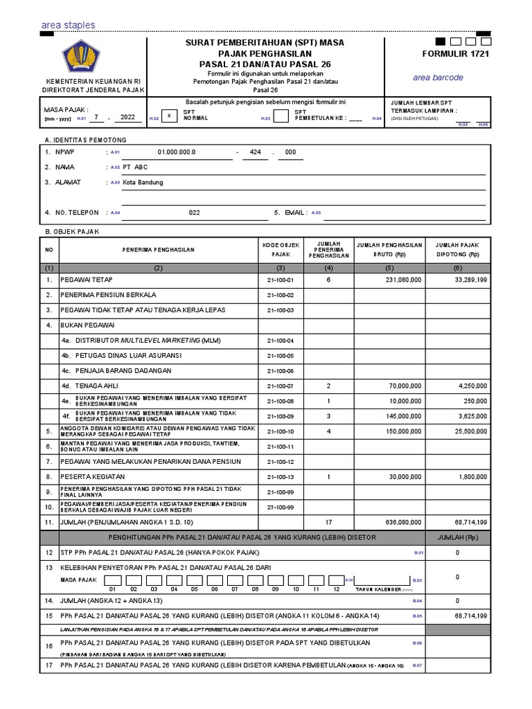 Contoh Pengisian SPT PPH Pasal 21 Dan Jawaban | PDF