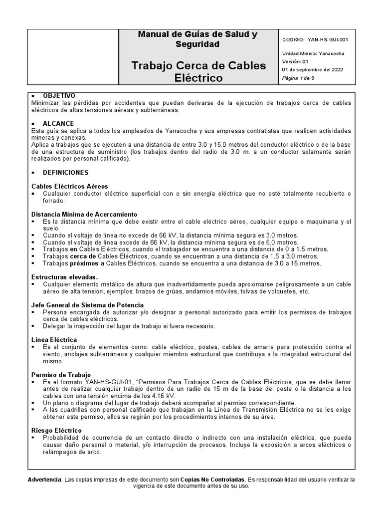 YAN-HS-GUI-001 Trabajo Cerca de Cables Eléctricos | PDF | Transmisión ...