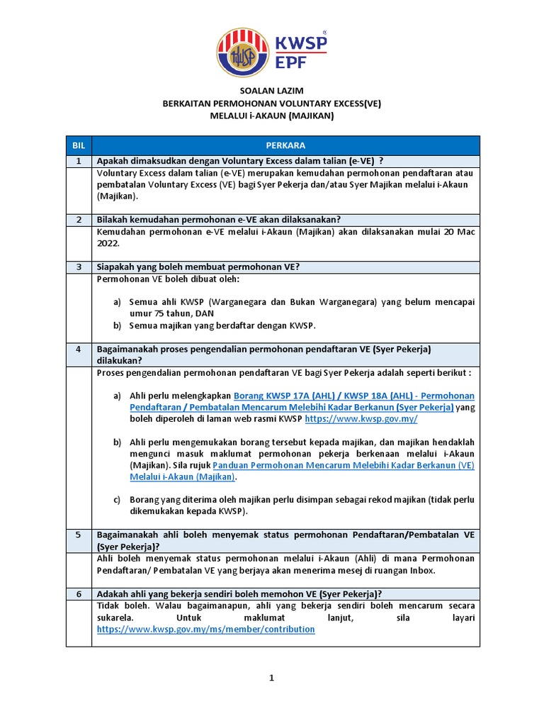 SOALAN LAZIM e-VOLUNTARY EXCESS (e-VE) - (BM) | PDF