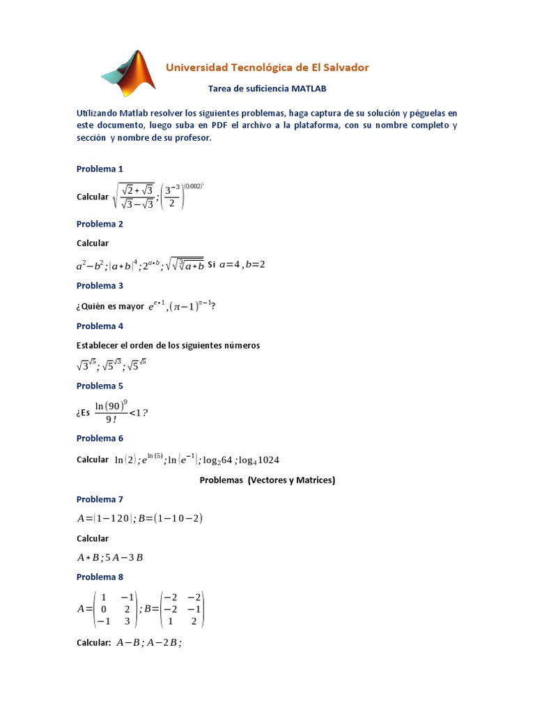 Tarea de Suficiencia - MATLAB | PDF | Integral | Física Matemática
