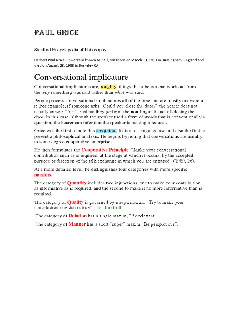 Paul Grice | PDF | Philosophy | Language Arts & Discipline