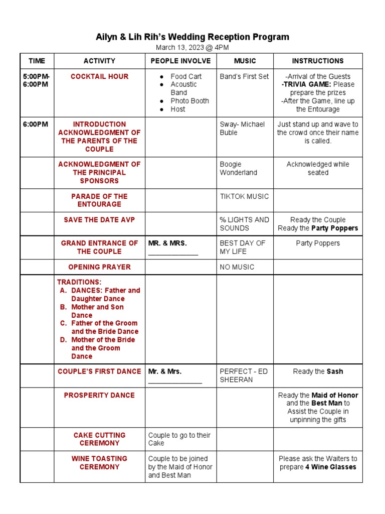 Wedding Reception Program 2023 | PDF | Marriage, Unions And ...